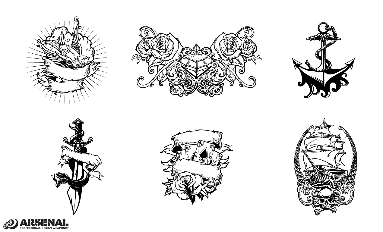Tattoo Design Vector Pack, an Illustration by Go Media's Arsenal