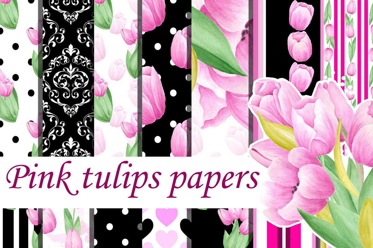 Pink tulips digital seamless pattern, a Pattern Graphic by DarinaDigital