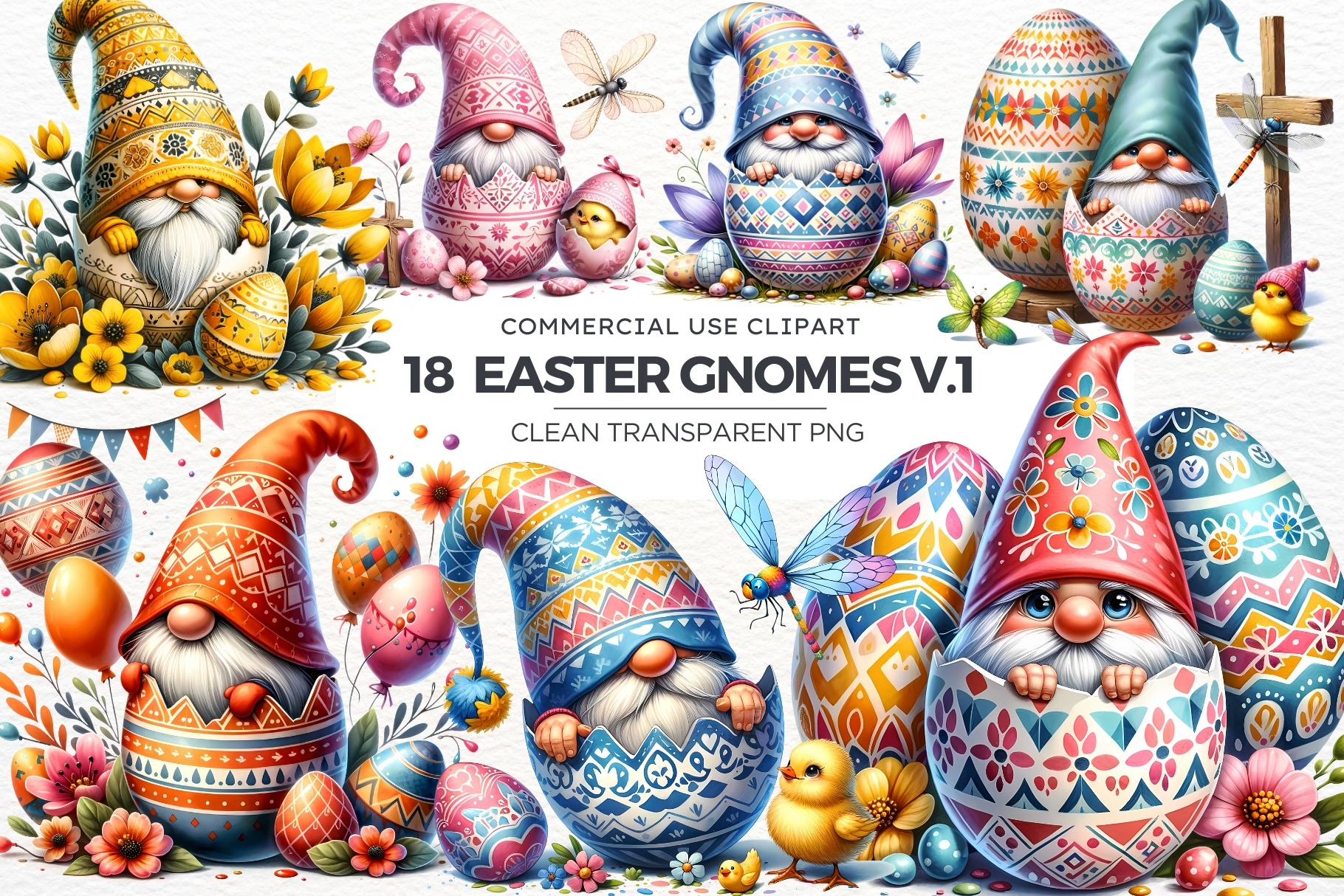 Easter gnomes clipart V1, a Seasonal Illustration by ThatsDesign Art