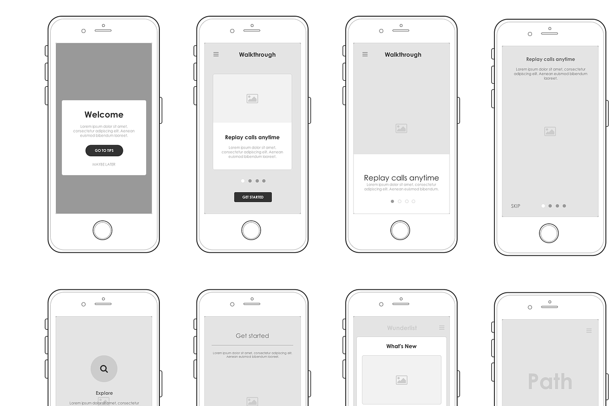 Axure Mobile UI for walkthroughs, a Wireframe Template by Humble UX