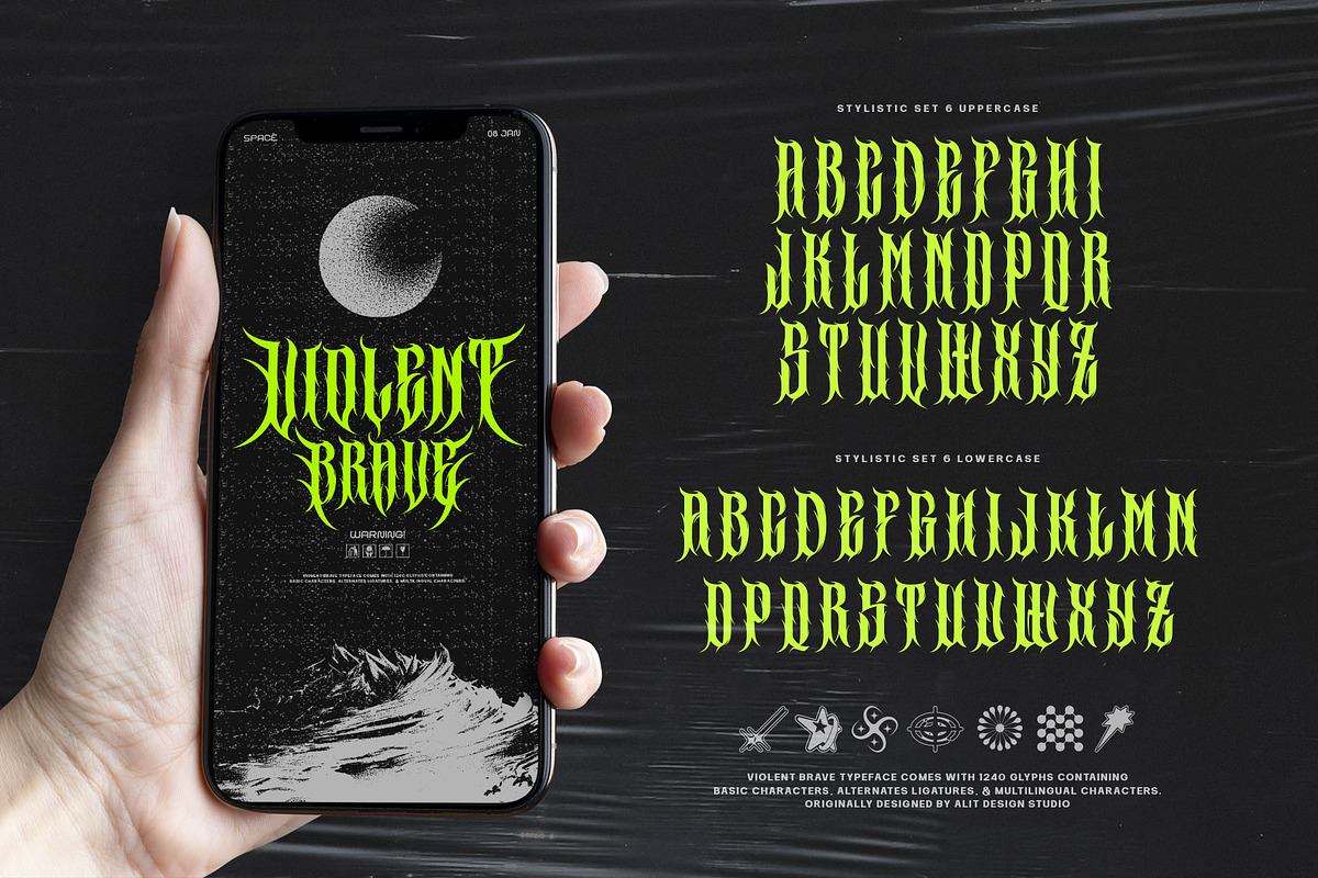 Violent Brave Brutalism Typeface, a Blackletter Font by alit design