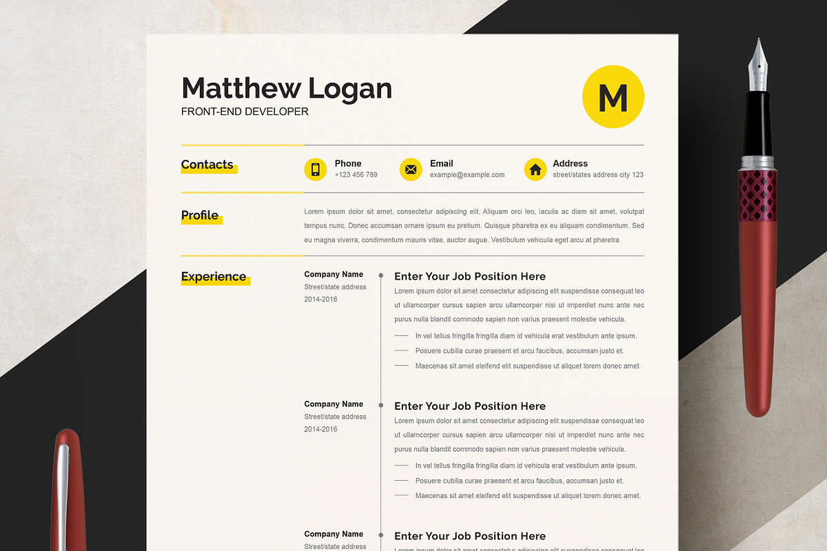 Minimal Yellow Resume/CV Template, a Resume Template by ResumeInventor