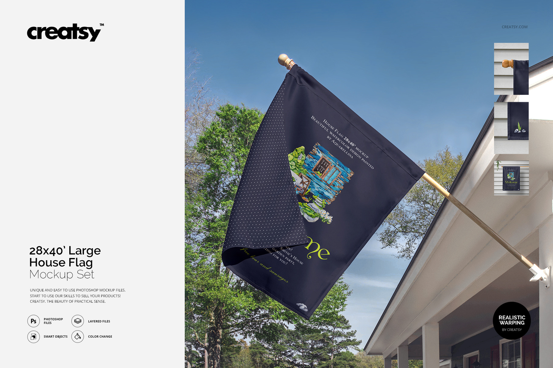 Large House Flag Mockup Set, a Household Mockup by Creatsy