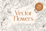 Vector Vintage Ink Flowers & Plants | Creative Market