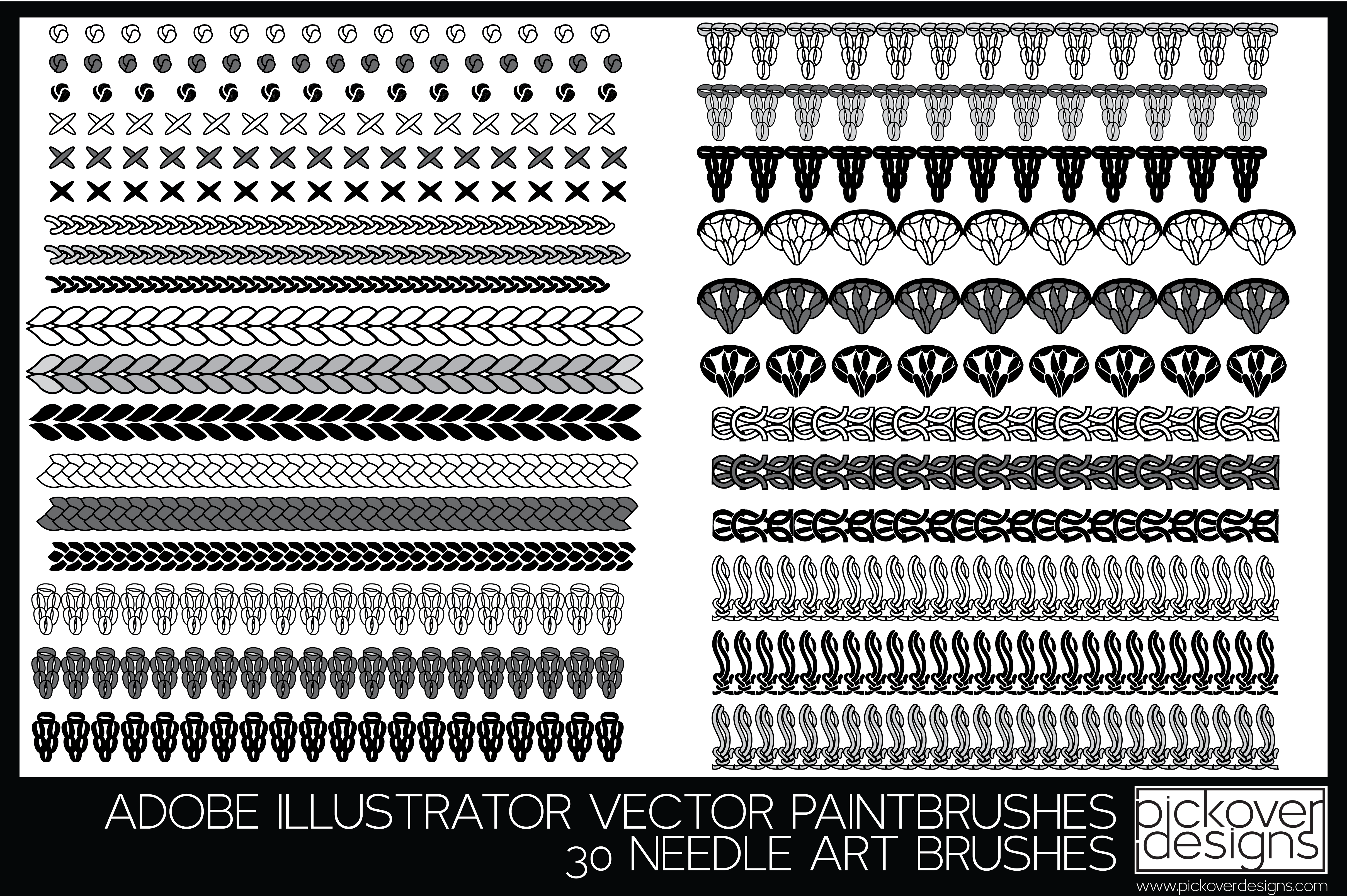 30 Needle Art Brushes - Illustrator, a Brush Add-On by Pickover Designs