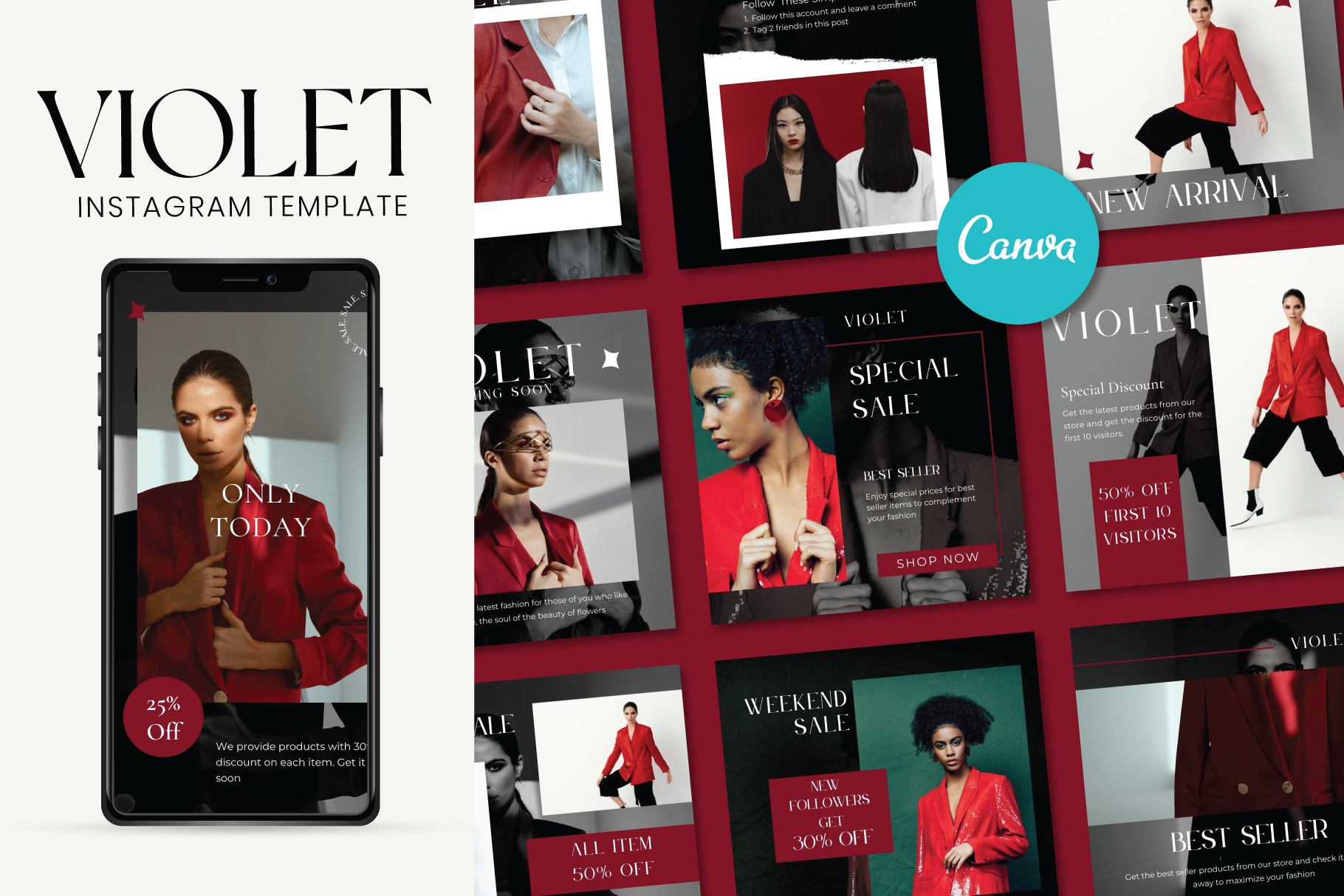 Violet instagram template for canva, a Social Media Template by nyilstudio