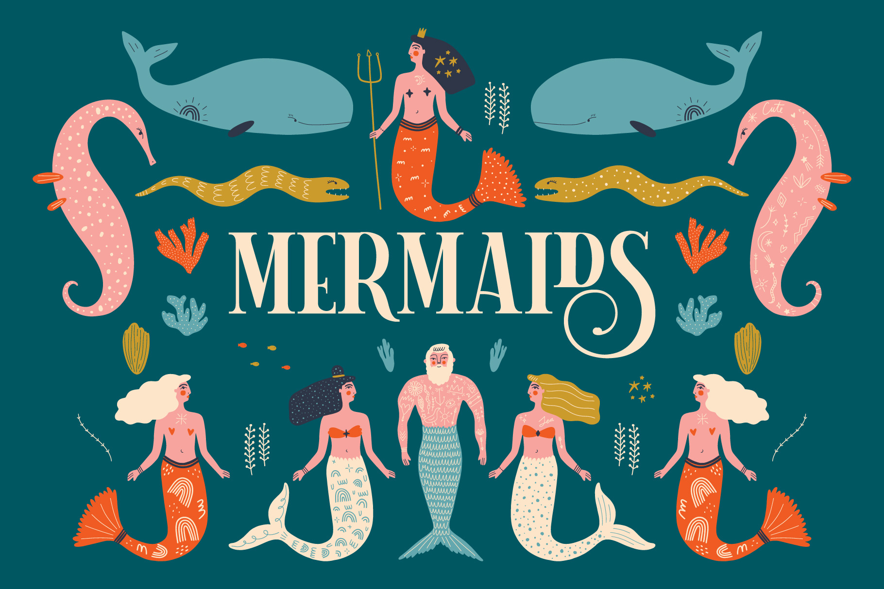 Boho Mermaids Bundle, an Animal Illustration by Annie Konst