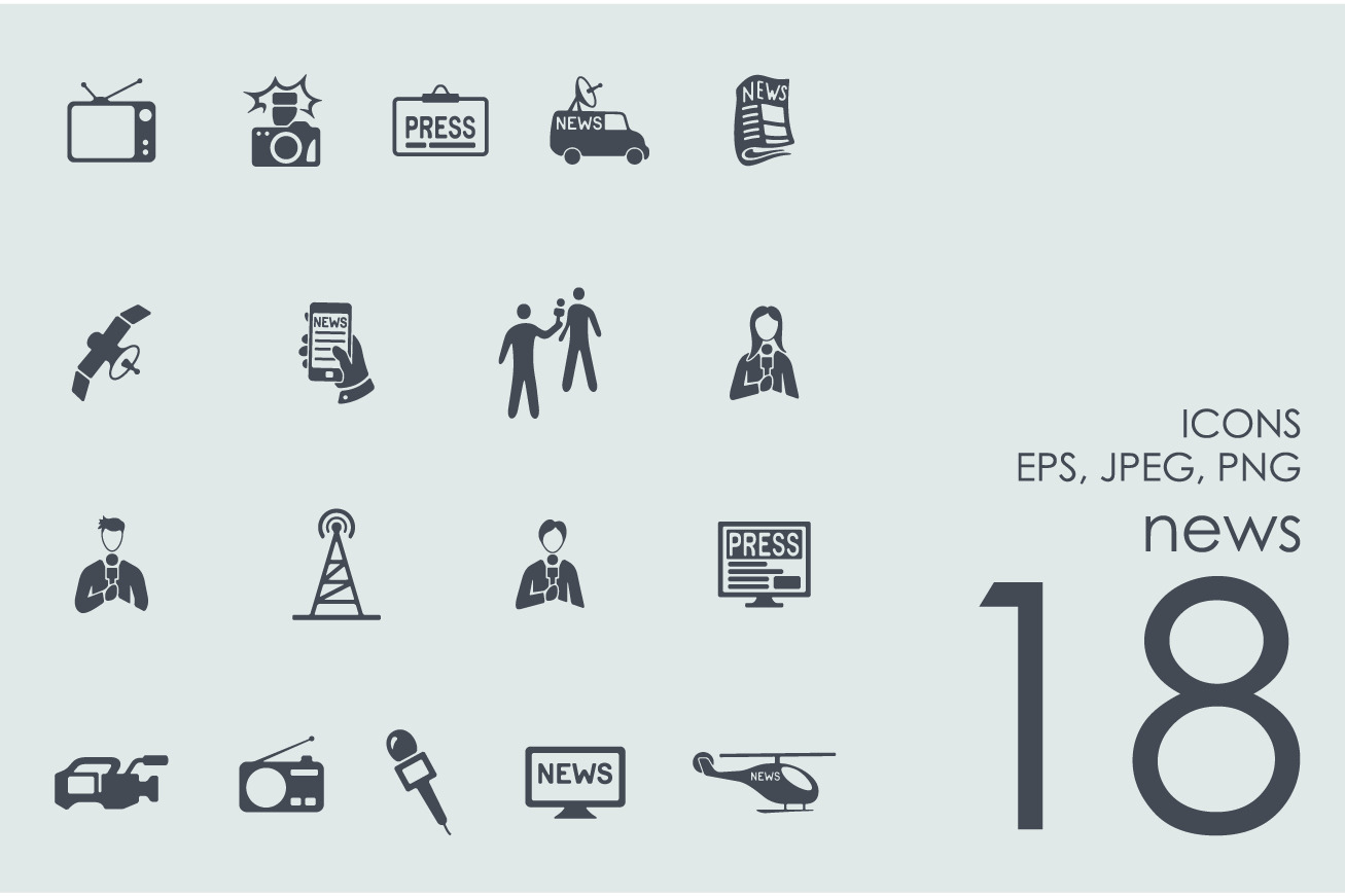 18 news icons, an Outline Icon by Palau | Creative Market