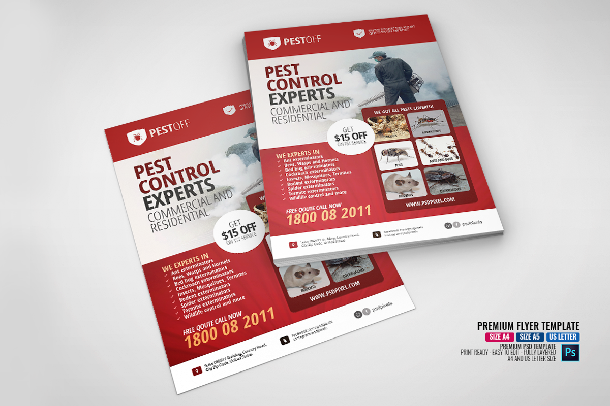 Pest Control Company Flyer, a Flyer Template by PSDPixel
