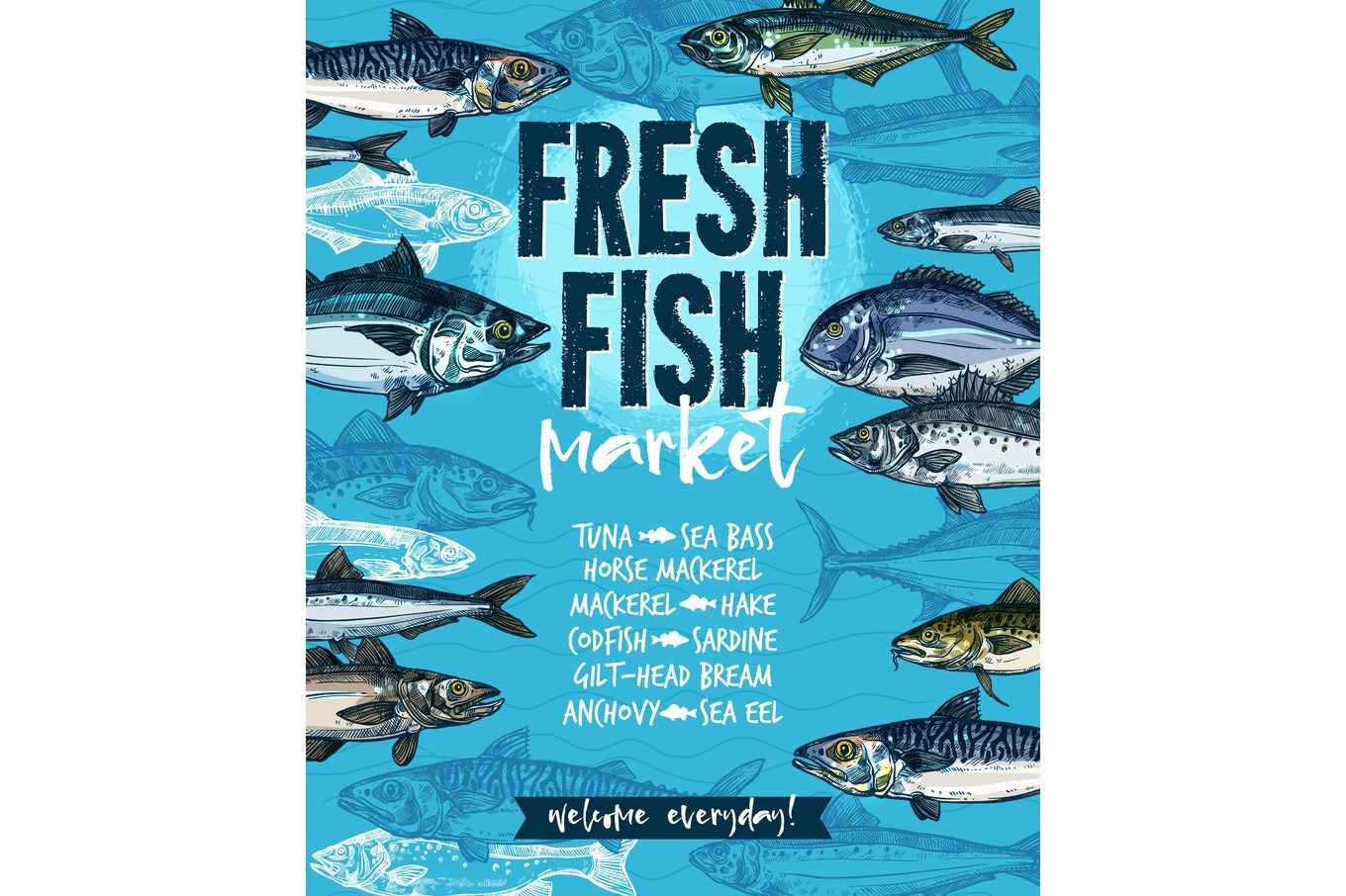 Fresh fish banner for seafood market template, an Animal Illustration ...