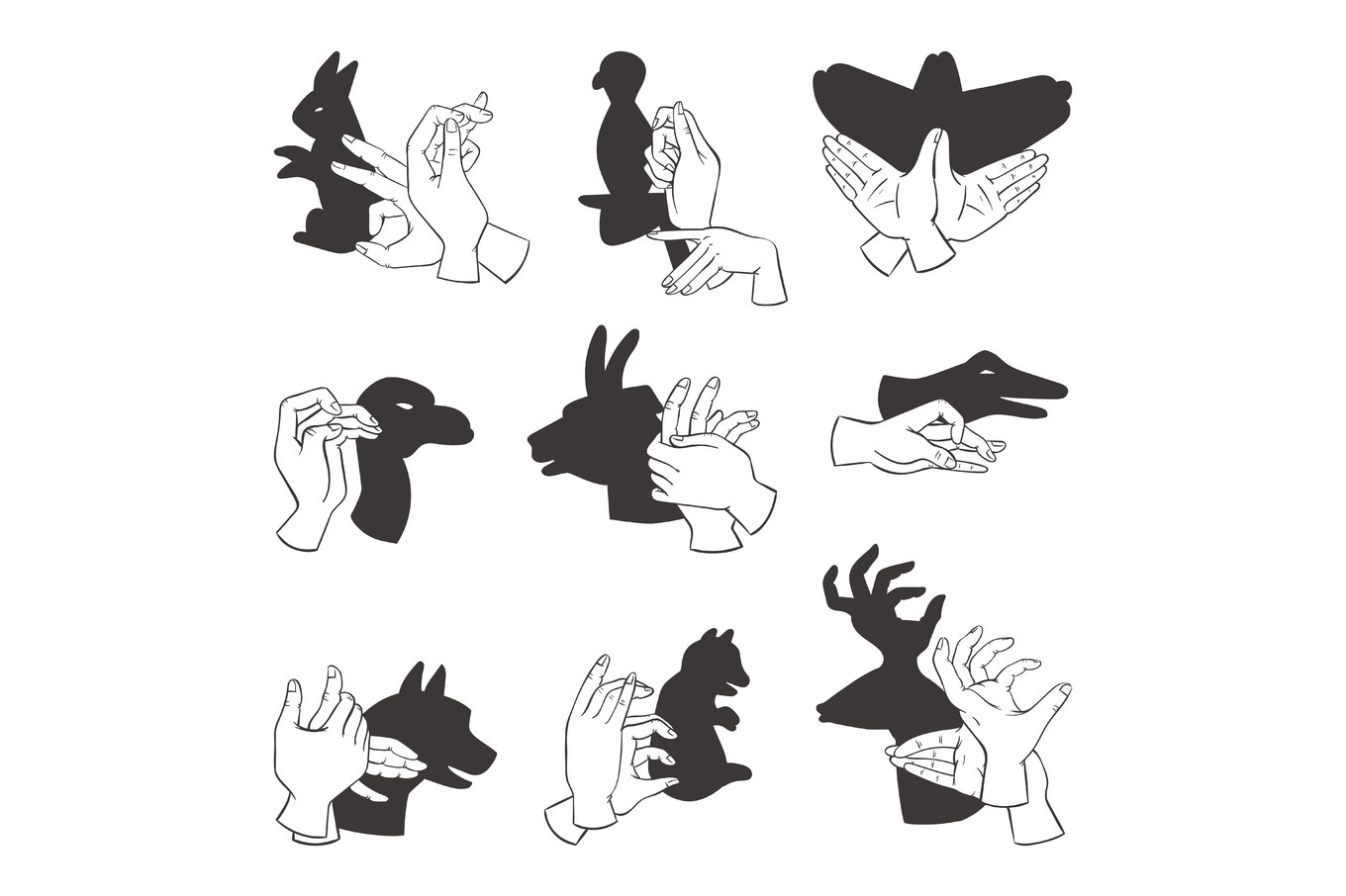 Hands gesture like different animals imagination theatrical symbol and ...