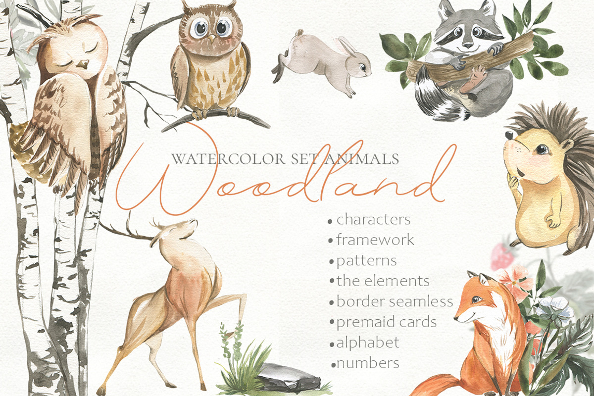 Woodland animal watercolor set