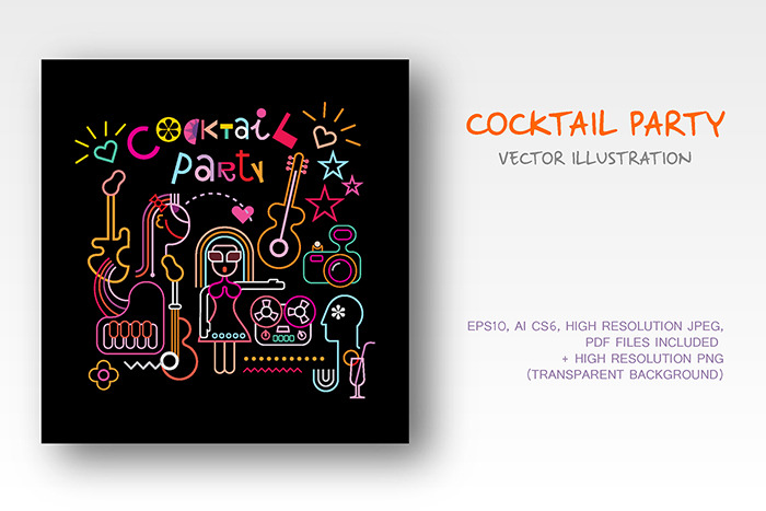 Cocktail party vector illustration, an Illustration by danjazzia ...