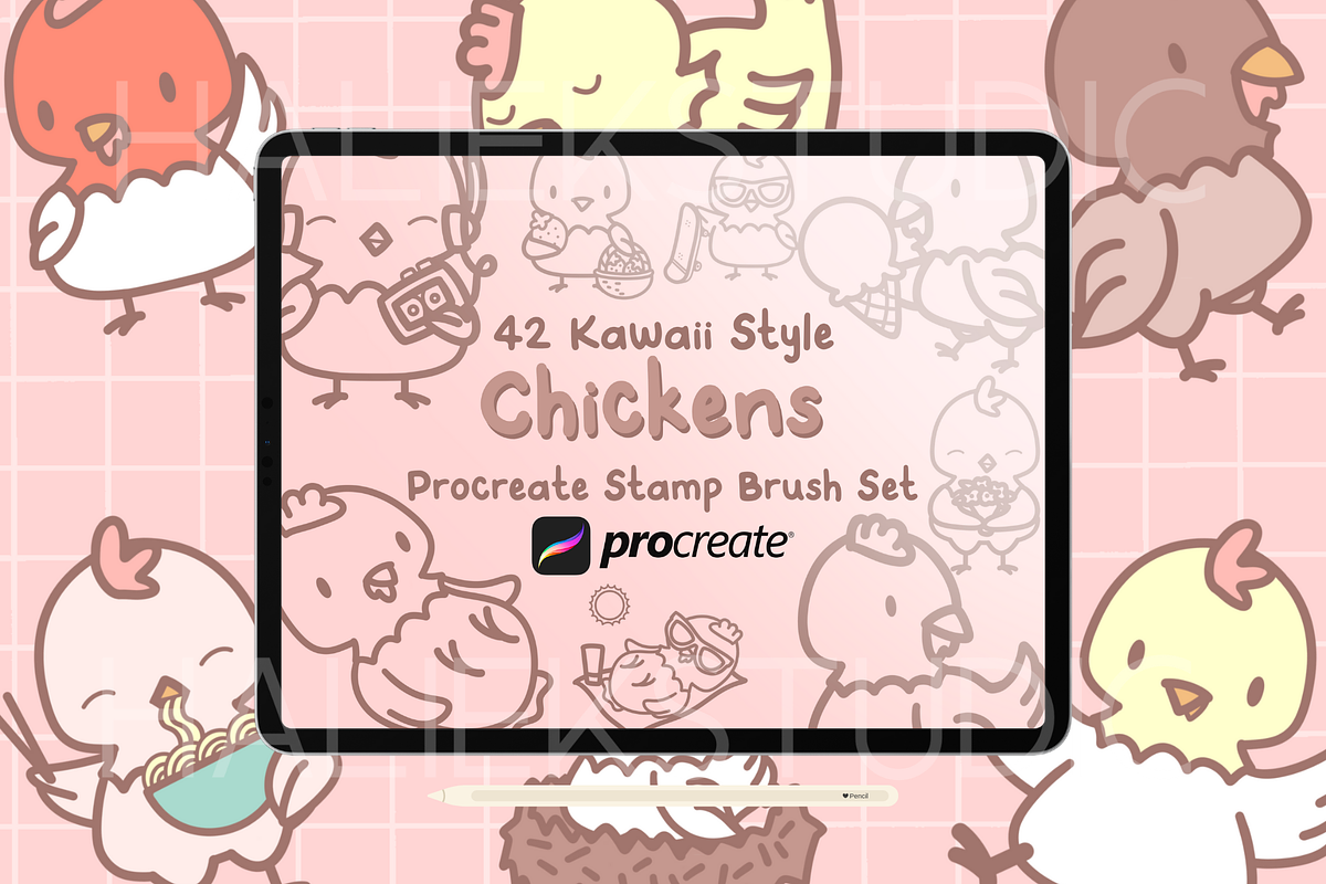 Cute Chicken Procreate Stamp Brushes, a Brush Add-On by HalieKStudio