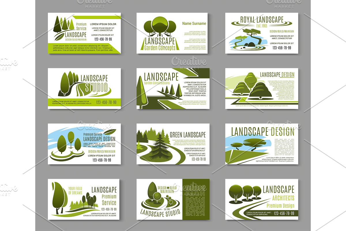 Landscape design studio business card template, a Work Illustration by ...