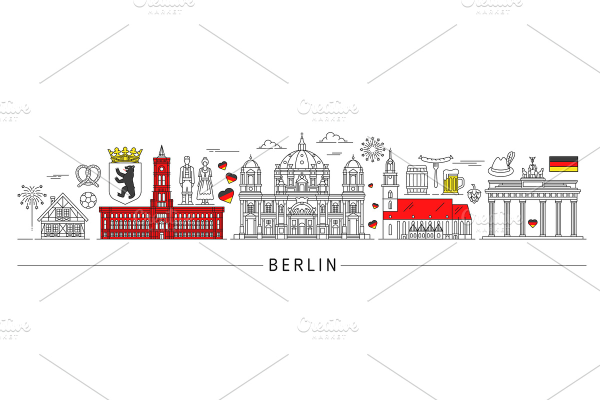 Berlin silhouette, Germany travel, a Technology Illustration by Vector ...