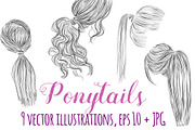 Ponytails vector hairstyles set, an Illustration by esylvia