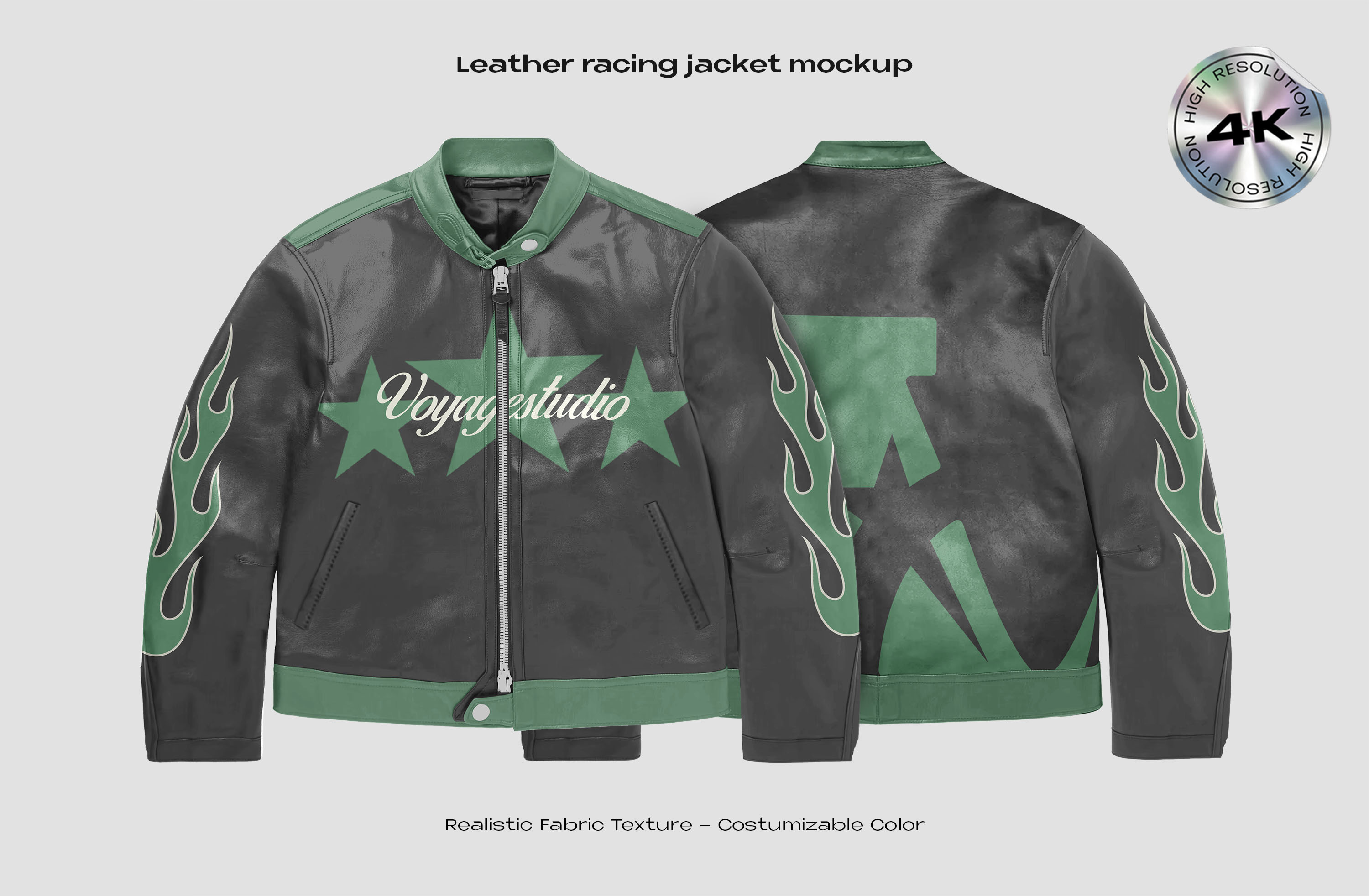 Leather racing jacket mockup, an Apparel Mockup by Voyage Studio