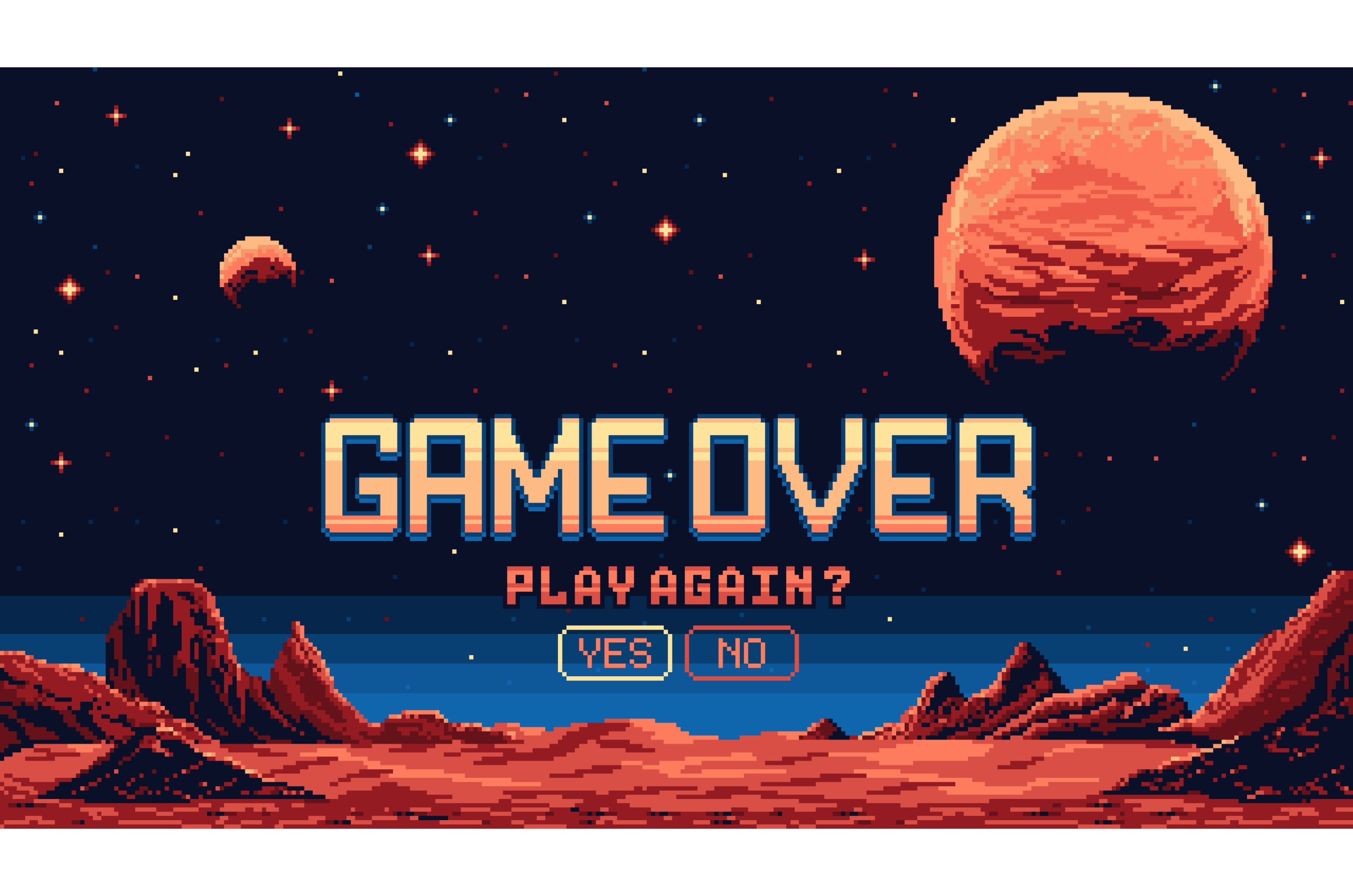 8bit pixel video game over screen, a Technology Illustration by Vector ...