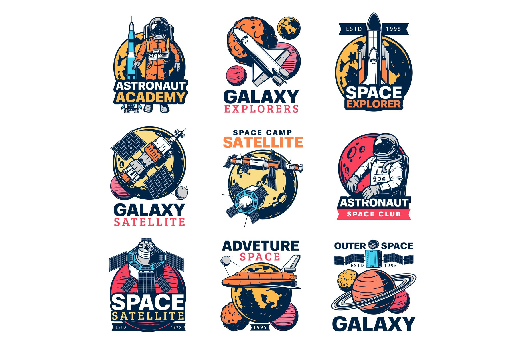 Space astronaut, spaceship icons, a Technology Illustration by Vector ...