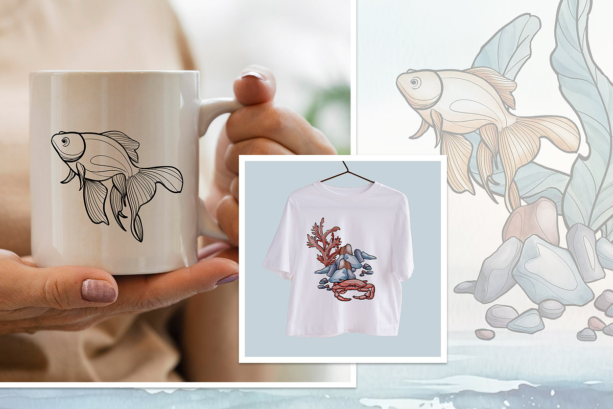 Sea Life. Line art and color, an Animal Illustration by DamriNa art