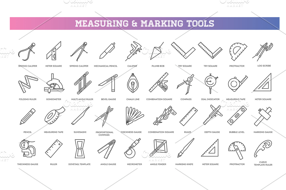 Measuring and marking tools, an Outline Icon by Tettygreen