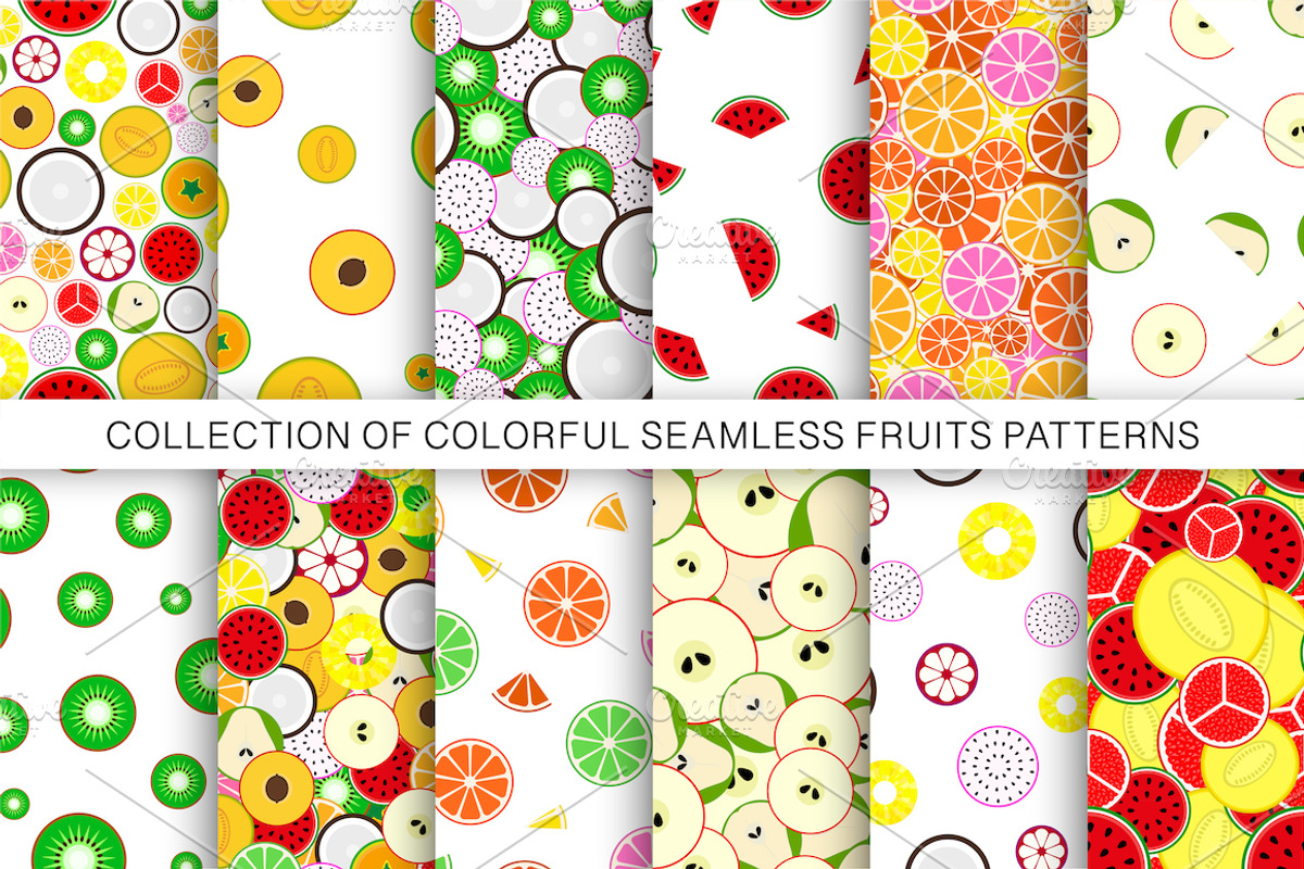 Set of colorful fruits patterns, a Pattern Graphic by ExpressShop ...