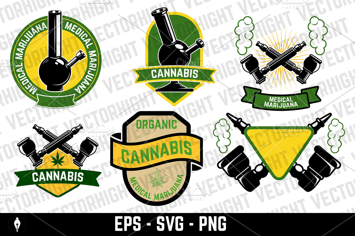 Set of cannabis labels. Medical MJ, a Branding & Logo Template by ...