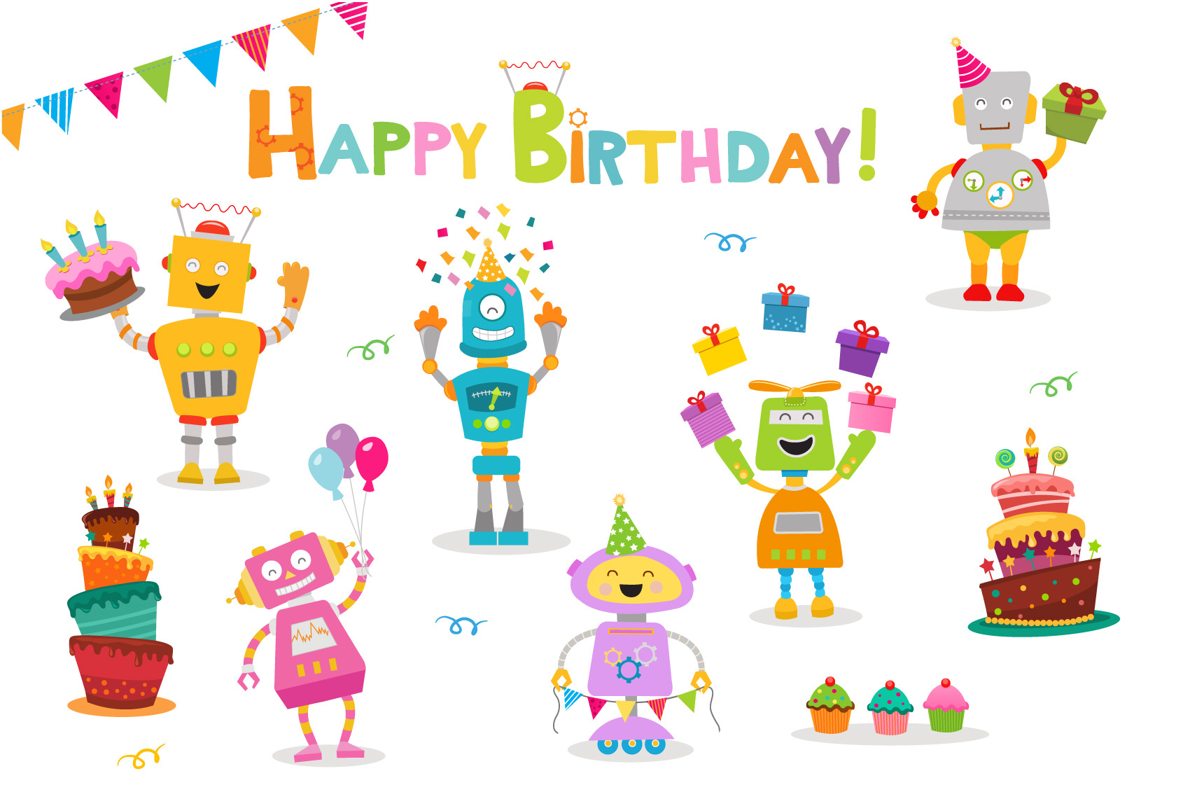 Collection of Cute Birthday Robots | Creative Market