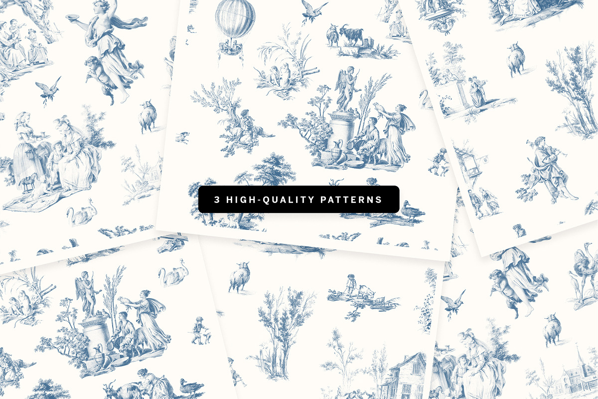 Toile De Jouy Seamless Patterns, a Pattern Graphic by Century Library