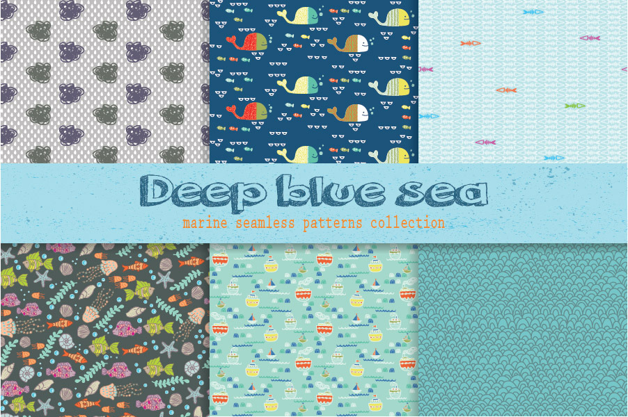 Set of 6 marine seamless patterns, a Pattern Graphic by marina.sadovnikova