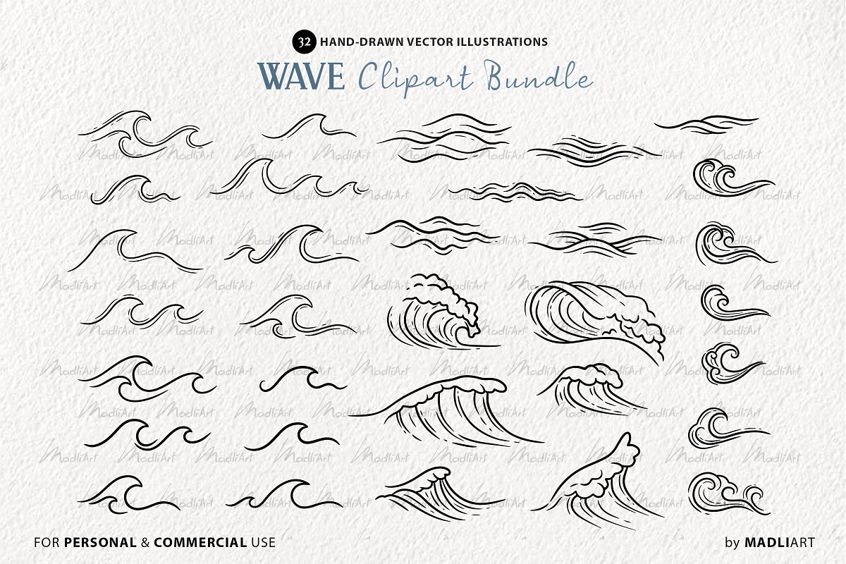 Ocean Wave Vector Line Art Set, a Decorative Illustration by MadliArt