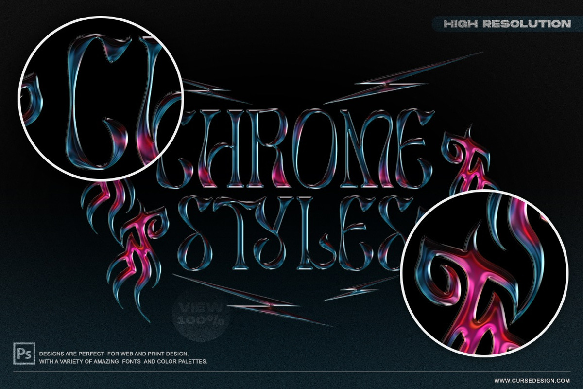 Chrome Styles Text Effects I 10 PSD, an Action Add-On by Cursedesign