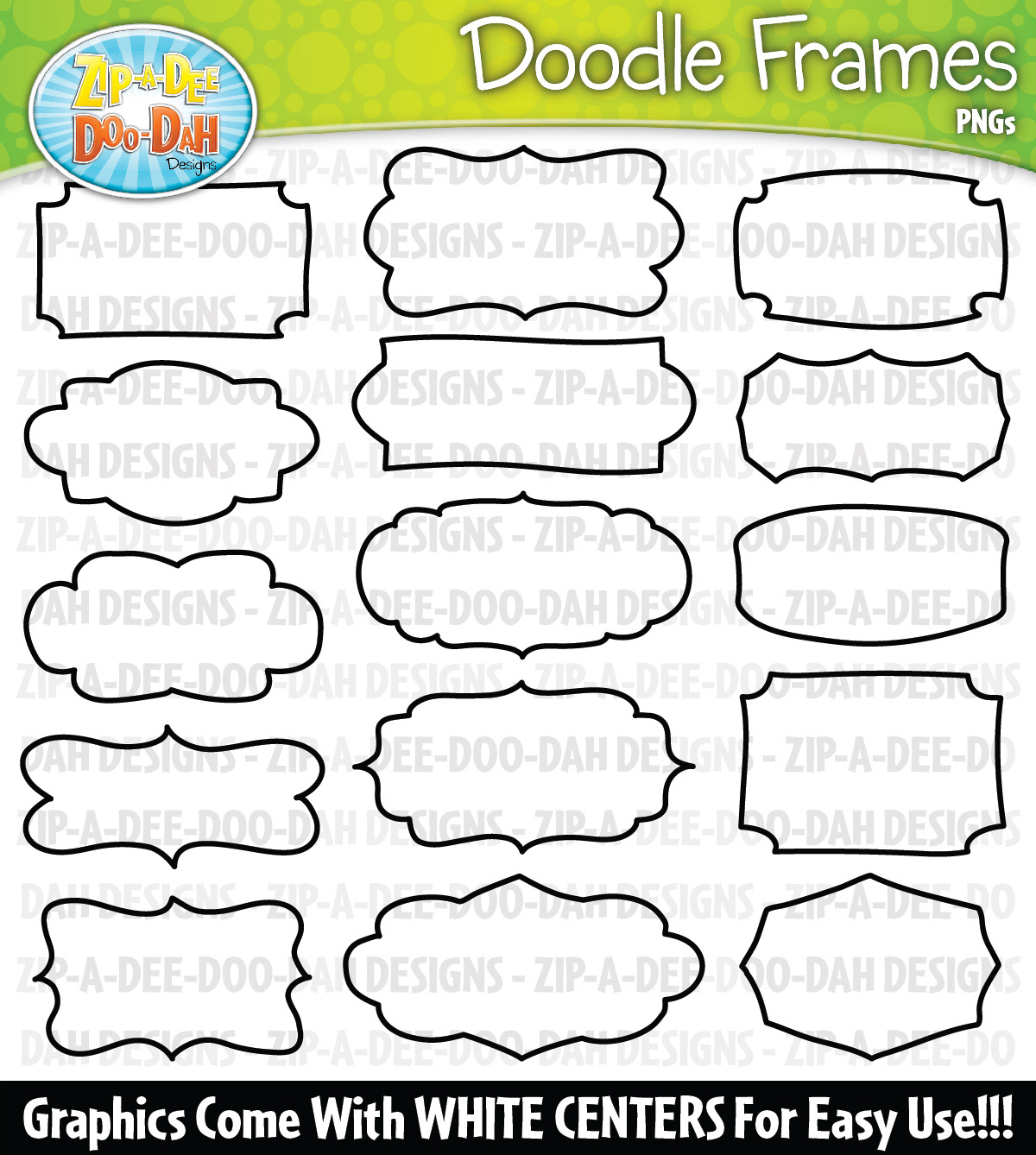 Doodle Frames Clipart Set, an Illustration by Zip-A-Dee-Doo-Dah Designs