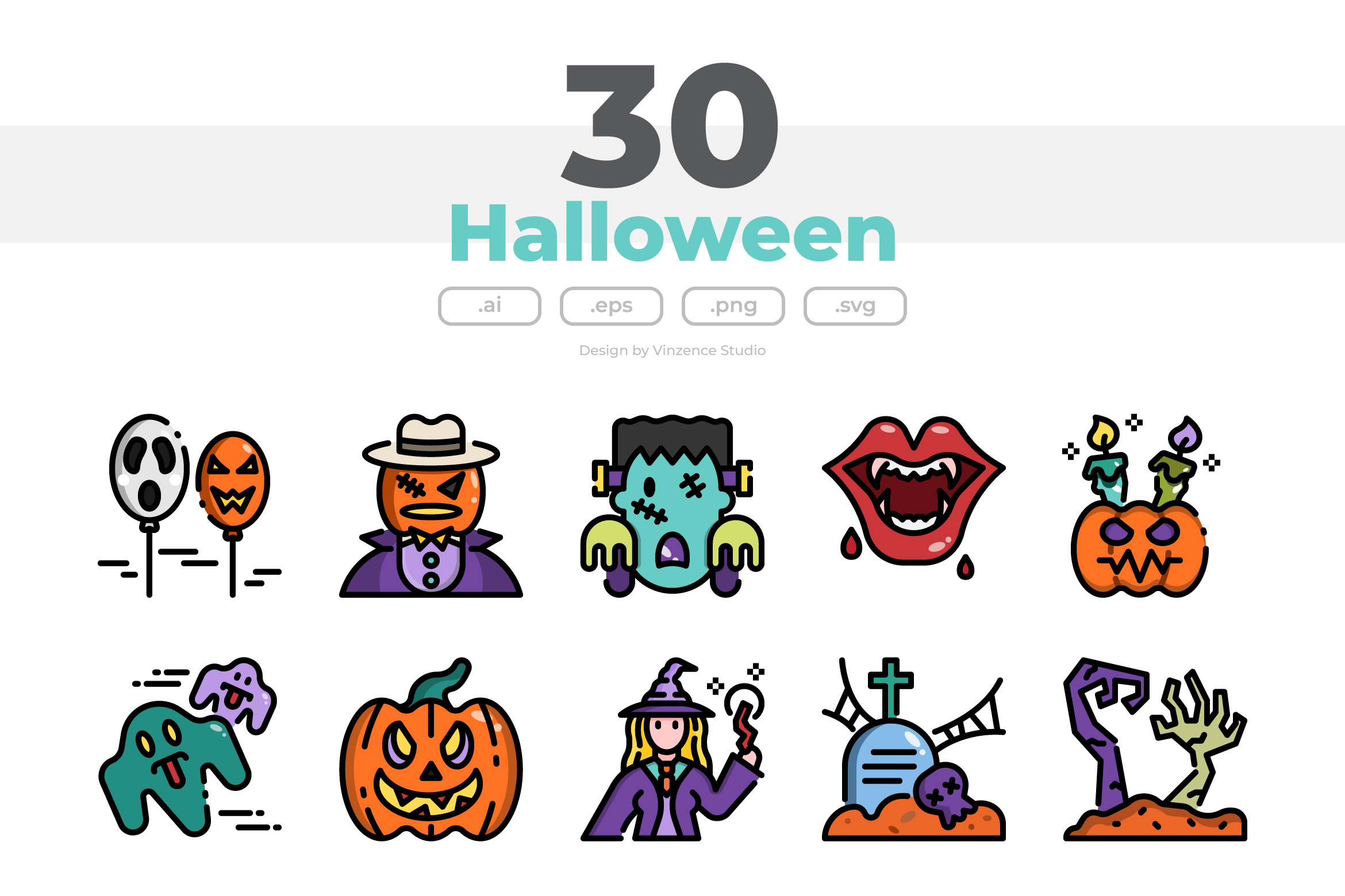 30 Horror Halloween Icon Sets, an Outline Icon by VINZENCE STUDIO