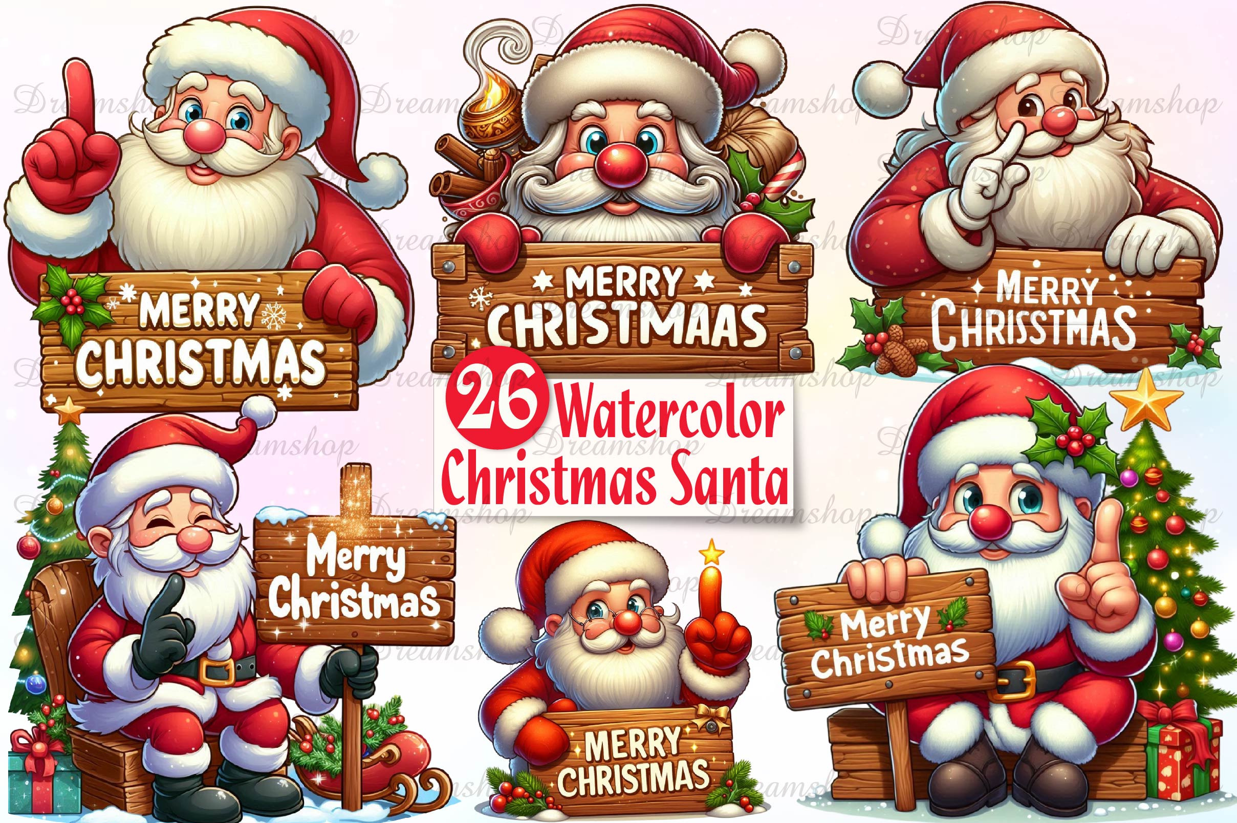 Cute Christmas Santa Clipart PNG, an Illustration by CreationArt