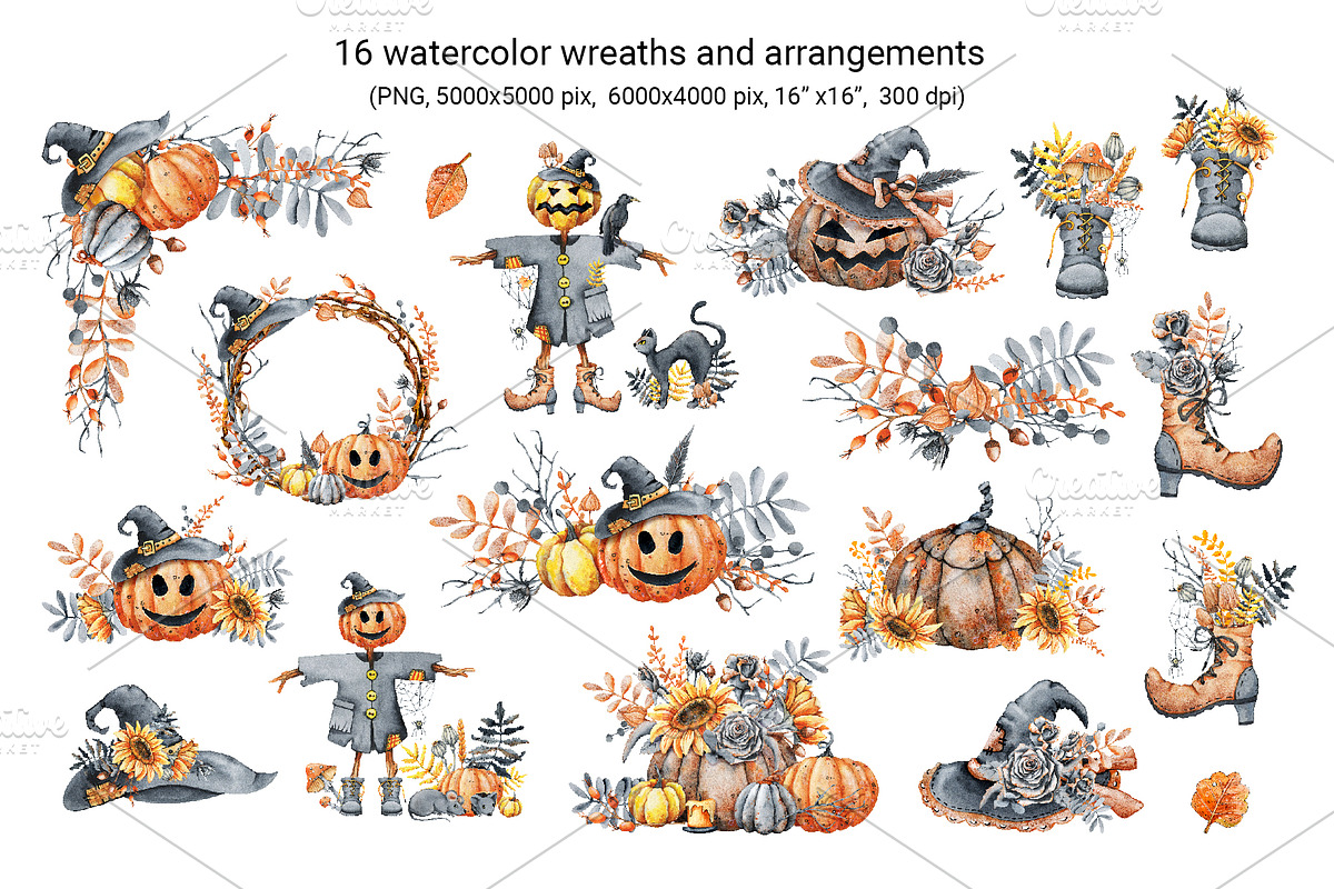Happy Halloween watercolor clipart