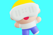 Funny little kawaii character. Cartoon Vr Boy 3d render illustra, a ...