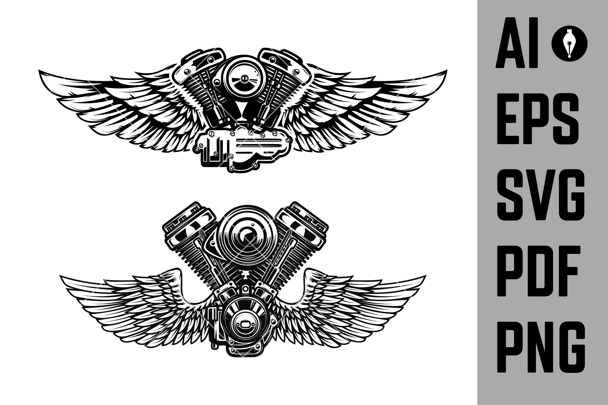Set of winged motorcycle engine SVG | Illustrations ~ Creative Market