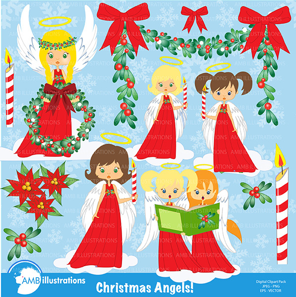 Christmas Angels Clipart AMB-279, a Decorative Illustration by ...