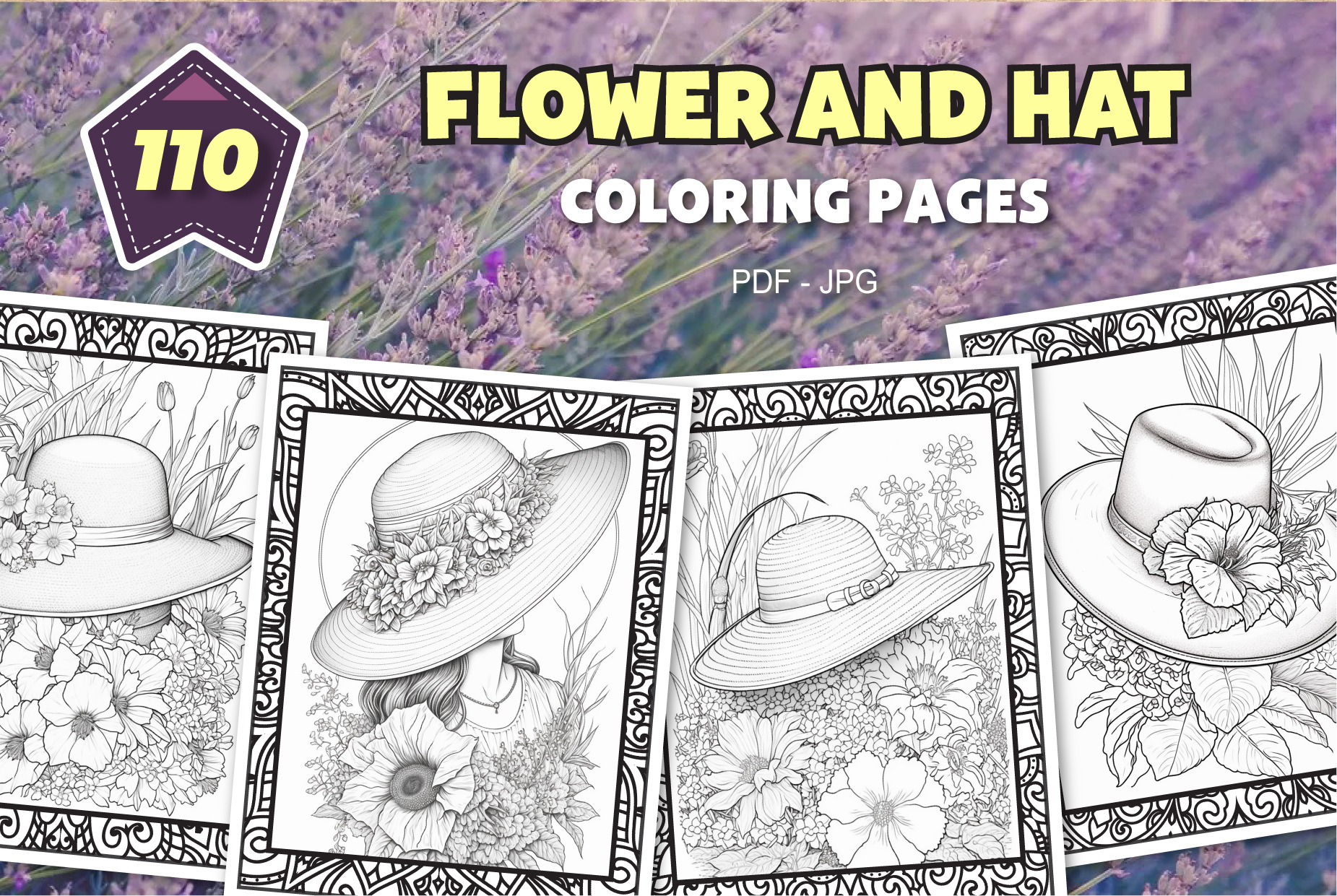 110 Flower and Hat Coloring Pages, a Decorative Illustration by Blue ...