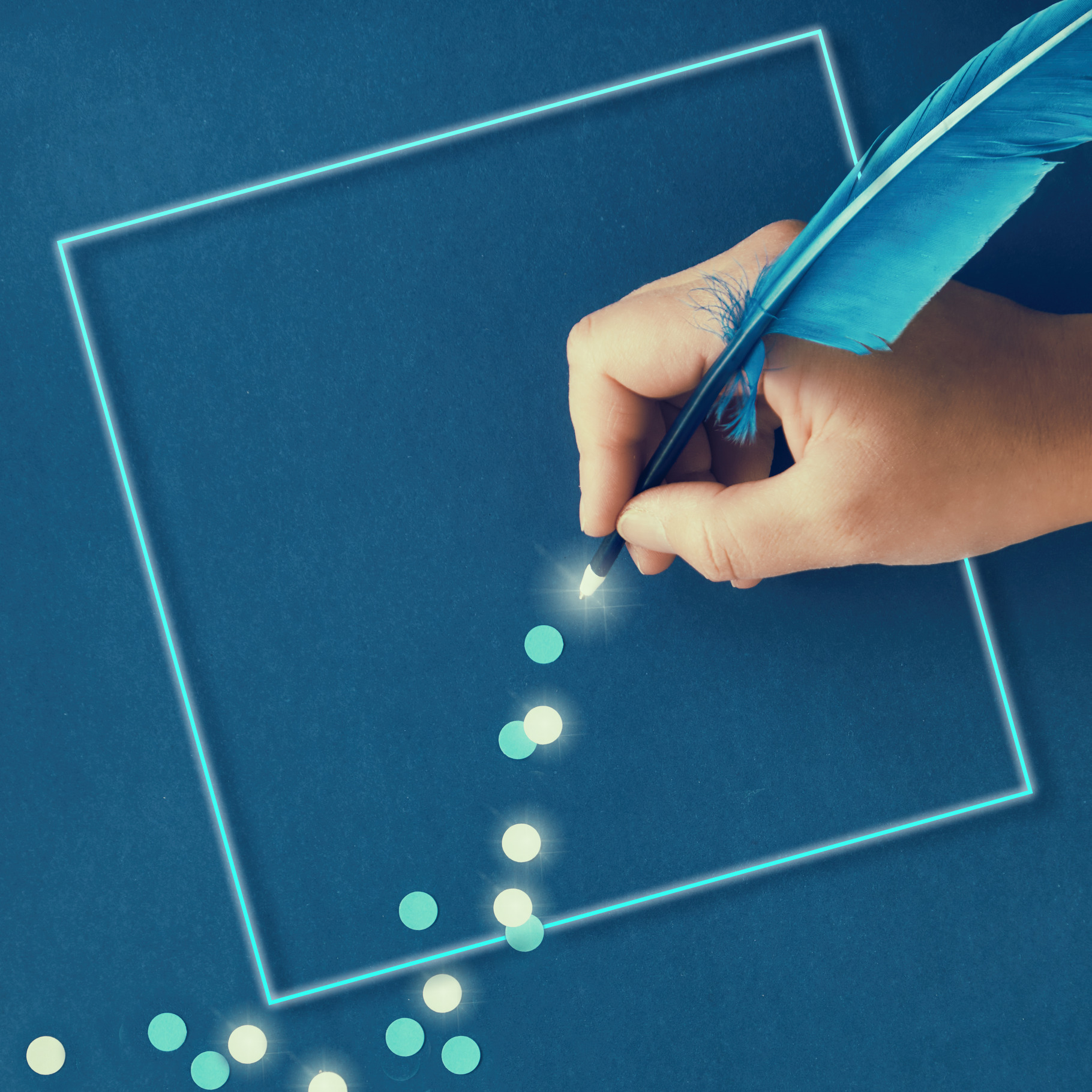 Female hand drawing trail of paper s featuring hand, winter, and ...