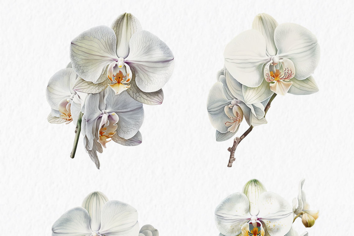 White orchids Watercolor Clipart PNG, an Object Illustration by ...