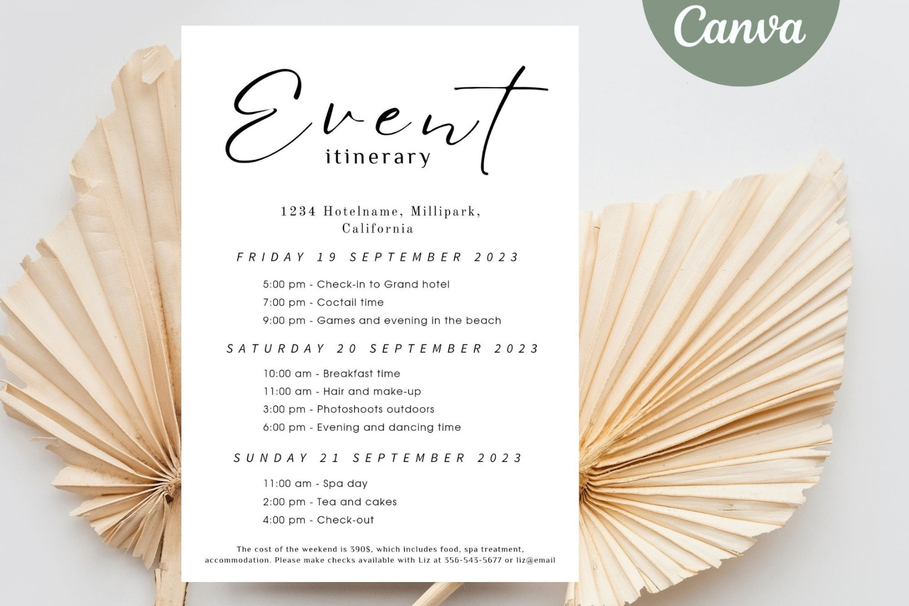 Event weekend itinerary card, a Stationery Template by EvaTemplates