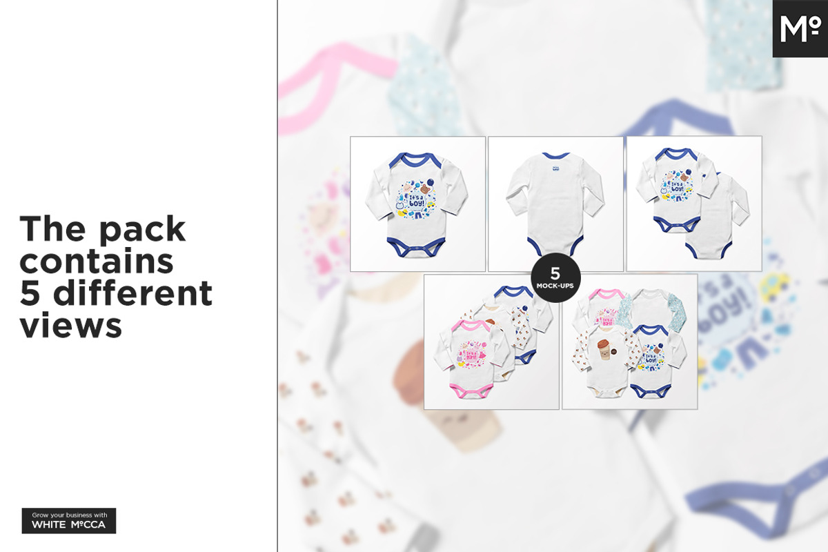 Longsleeve Onesie Mock-ups Set, an Apparel Mockup by Mocca Mockups Store