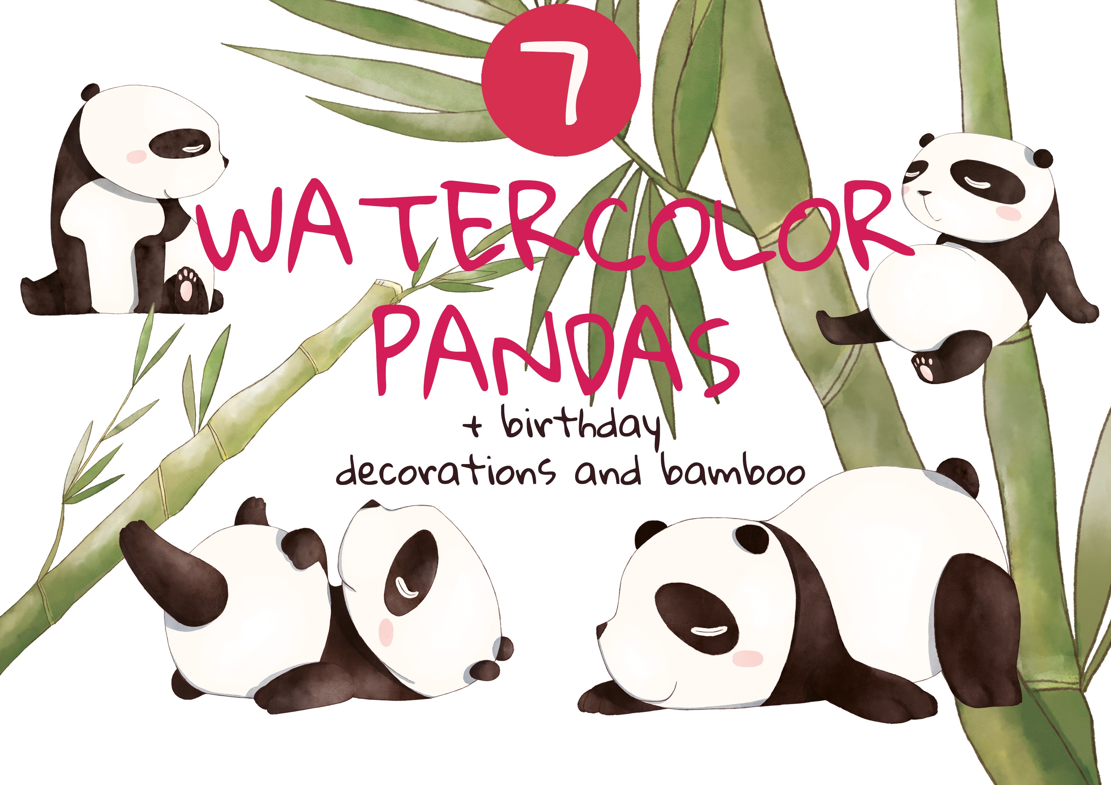 Cute pandas | watercolor clipart set | Creative Market
