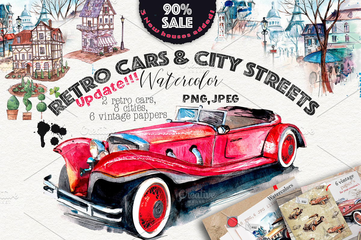 Retro cars & city streets, an Illustration by Alisa Mikibith Art