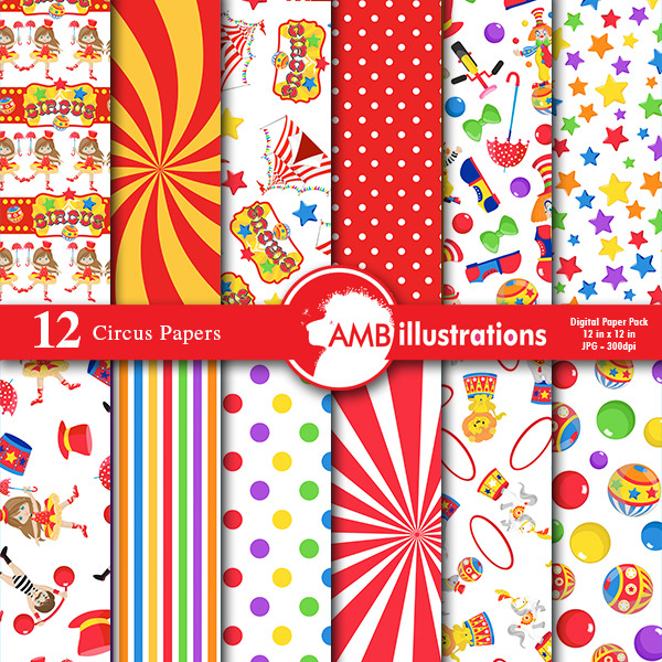 Digital Papers Circus Theme AMB-1159, a Pattern Graphic by AMBillustrations