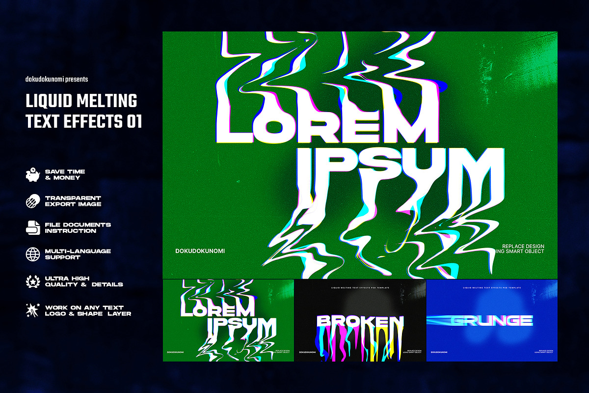 Liquid Melting Text Effect, a Layer Style Add-On by dokudokunomi