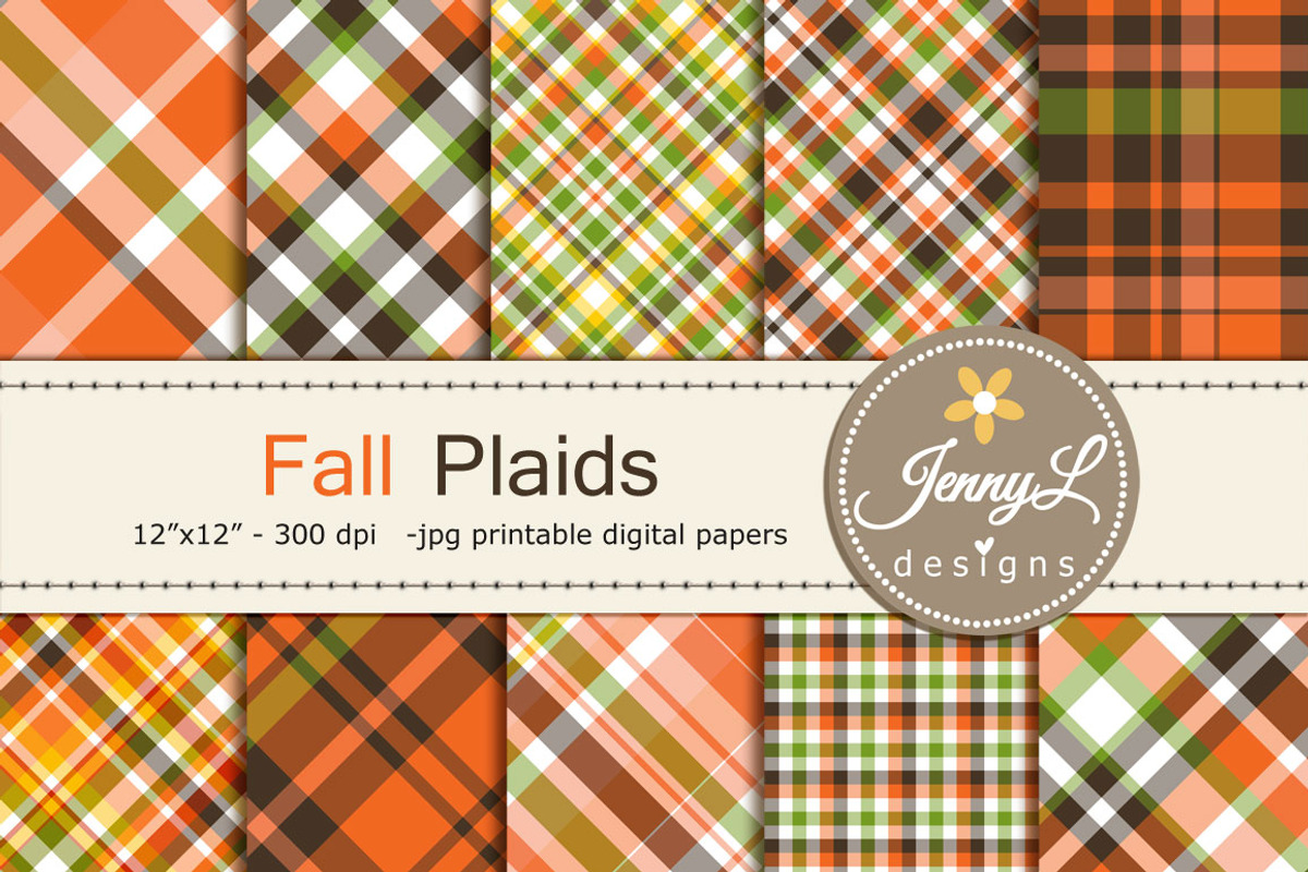 Fall Autumn Plaid Digital Papers, a Pattern Graphic by JennyL Designs